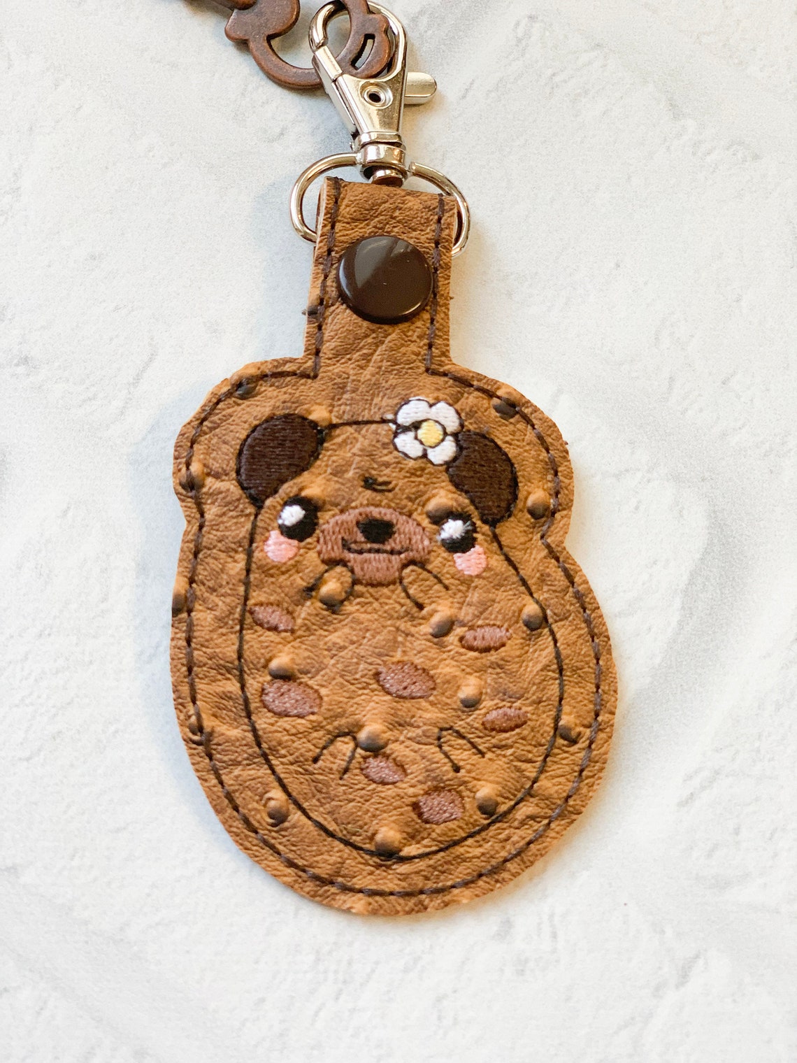 Embroidered Pug Textured Vegan Leather Keychain Keyring Gift | Etsy