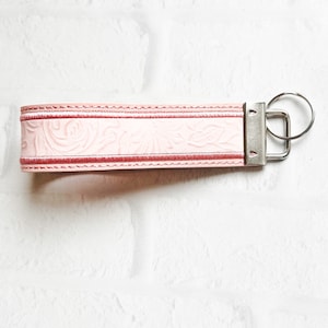Light Pink Embossed Vegan Leather Wristlet Keychain: Handmade Lanyard ...