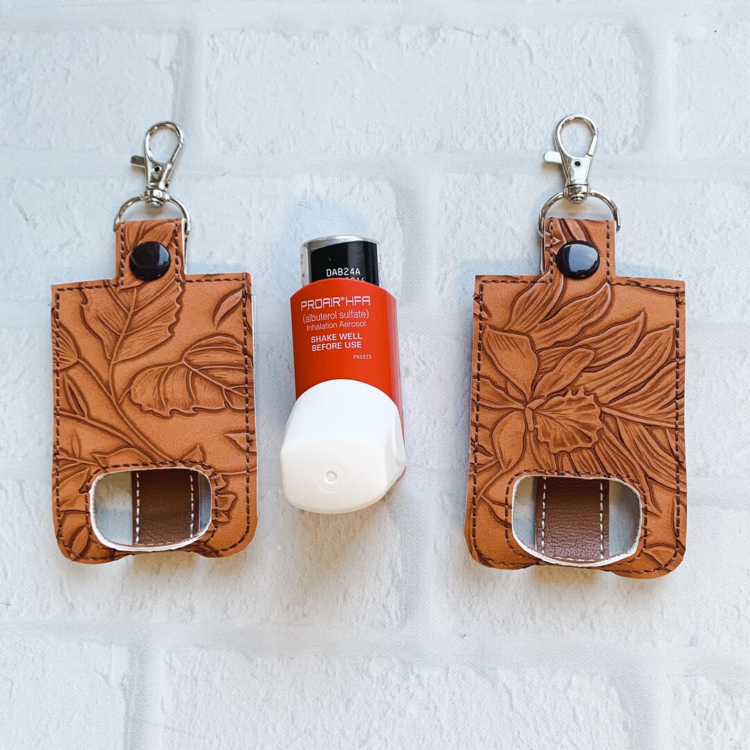 Burnt Orange Floral Embossed Inhaler Case Keychain,inhaler Holder ...