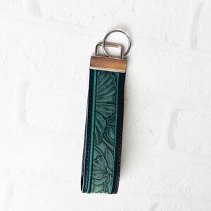 Green Floral Embossed Vegan Leather Wristlet Keychain Key Chain ...