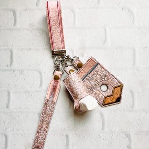 Light Pink Embossed Vegan Leather Wristlet Keychain: Handmade Lanyard ...