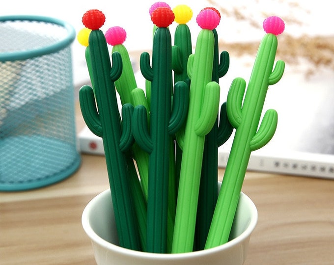Green Cacti Gel Fine Tip Pens, Cactus Party Gift Favor, Flowering Cacti ...