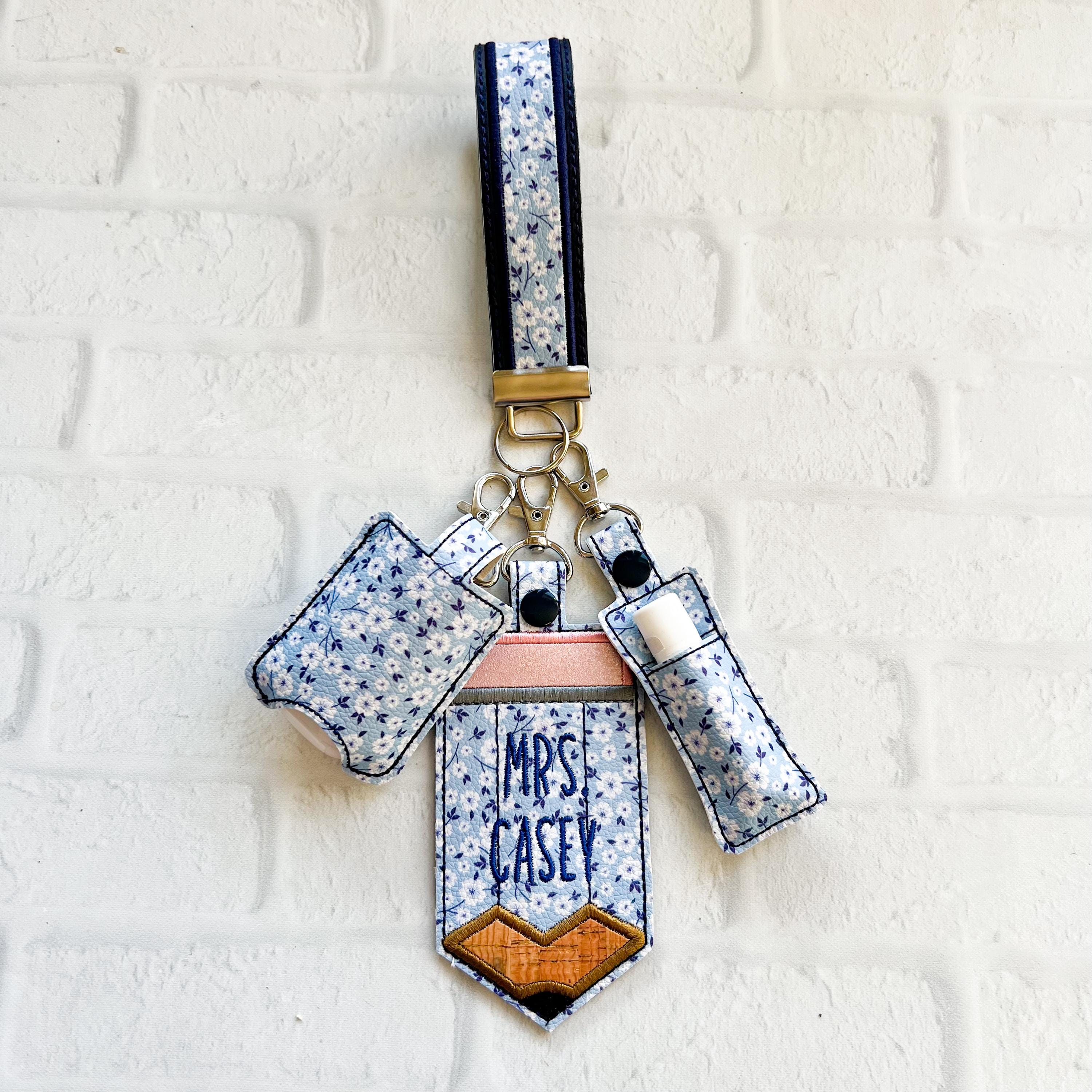 Tiny Blue Floral Pencil ID Holder,personalized Bag Tag,custom ID Badge ...