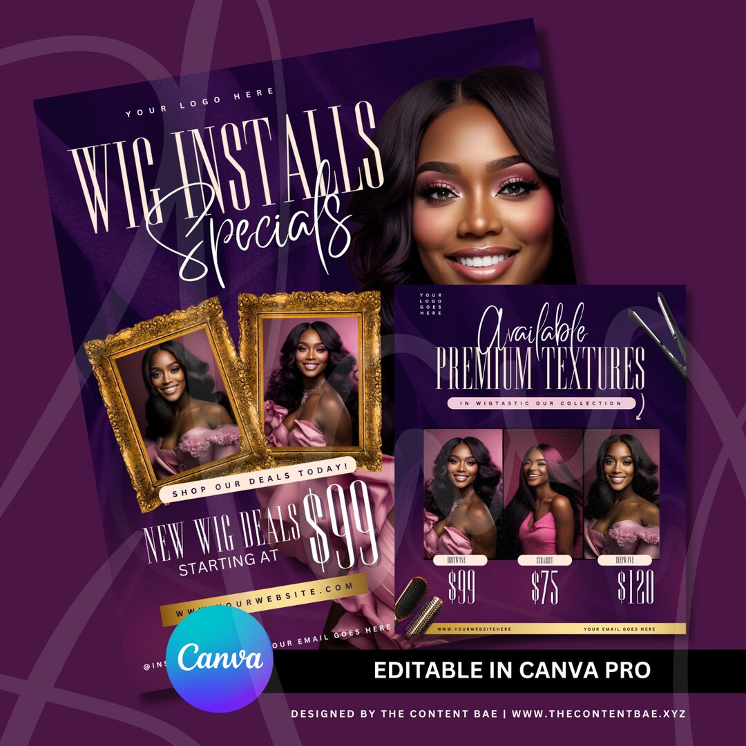 5 Social Media Posts Bundle, DIY Flyer Design, Wig Flyer Posts, Hair ...