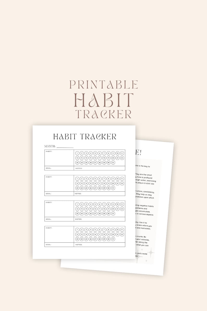 Printable Minimalist Monthly Habit Tracker | Digital Download - Etsy