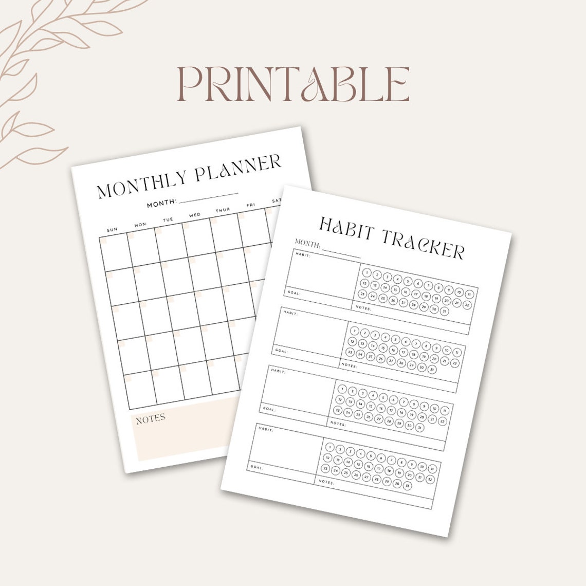 Printable Minimalist Monthly Goals Planner, Goal Tracker, Simple ...