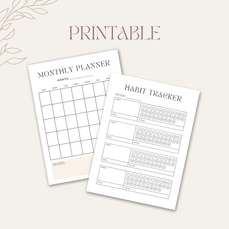 Printable Minimalist Monthly Goals Planner, Goal Tracker, Simple ...
