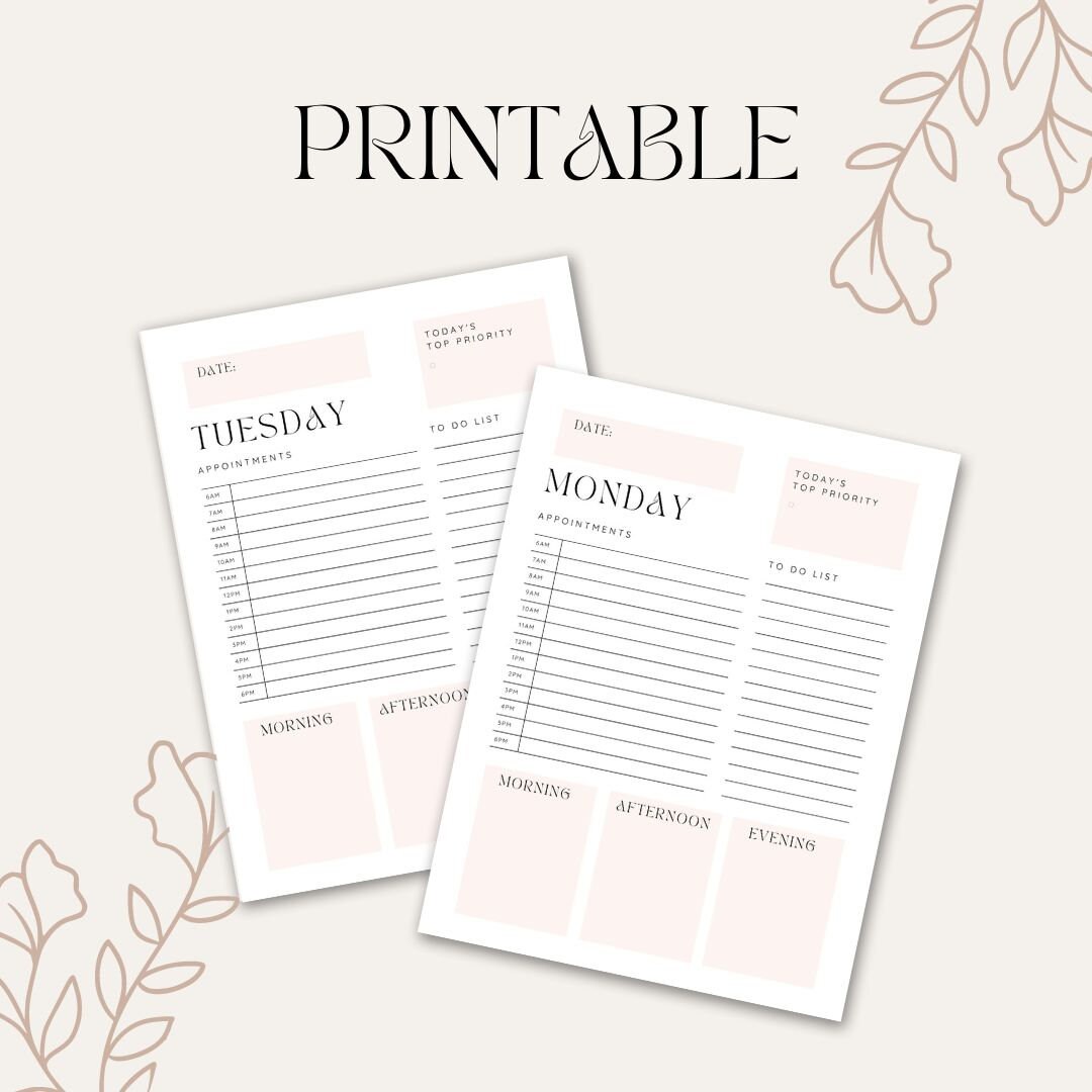 Printable Minimalist Days of the Week Daily Planner: Streamline Your ...