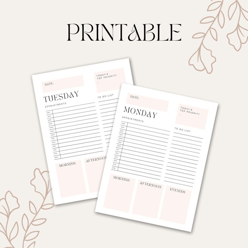 Printable Minimalist Days of the Week Daily Planner: Streamline Your ...