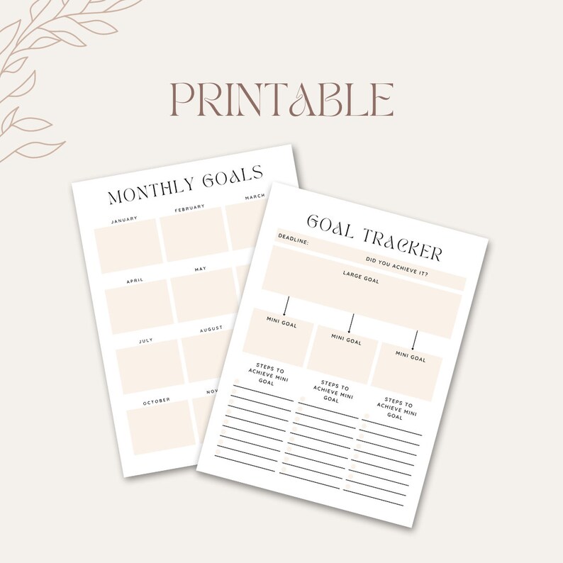 Printable Minimalist Monthly Goals Planner, Goal Tracker, Simple ...