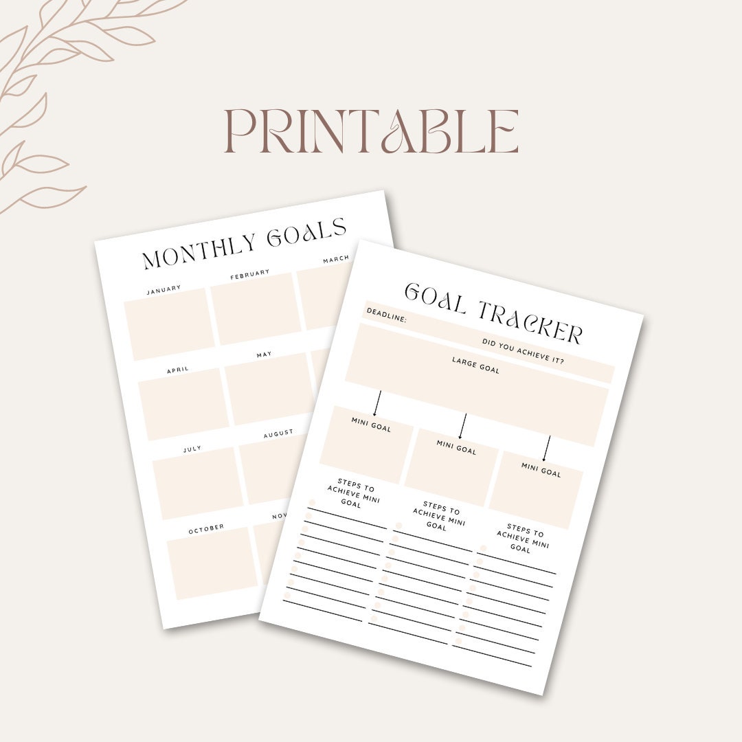 Printable Minimalist Monthly Goals Planner, Goal Tracker, Simple ...
