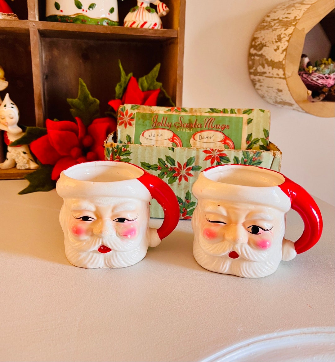 Vintage Santa Mugs Set in Original Box// Vintage Santa Mugs// Vintage ...