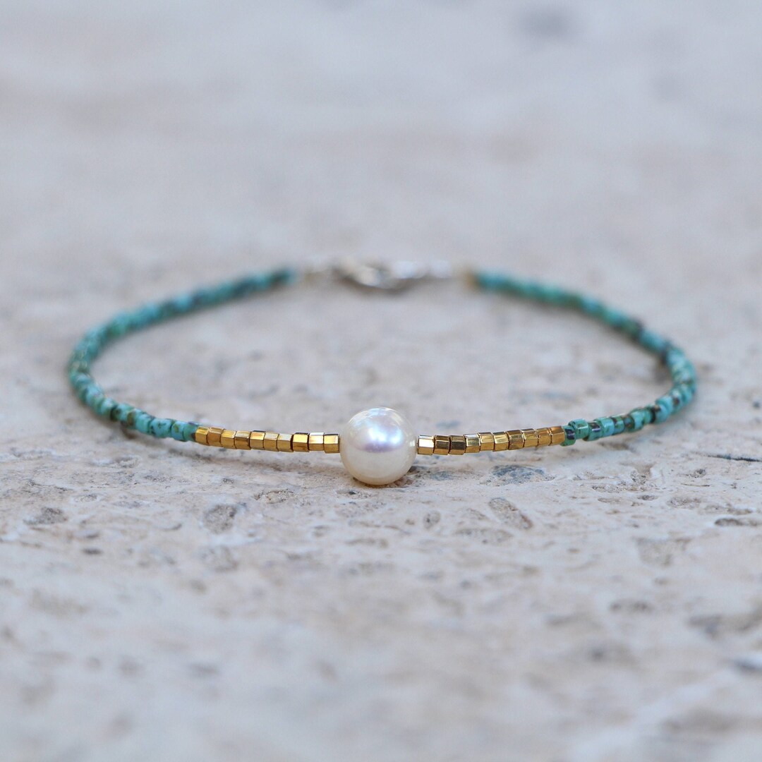 Freshwater PEARL Bracelet, Miyuki Glass Beads, 24K Gold Plated and ...