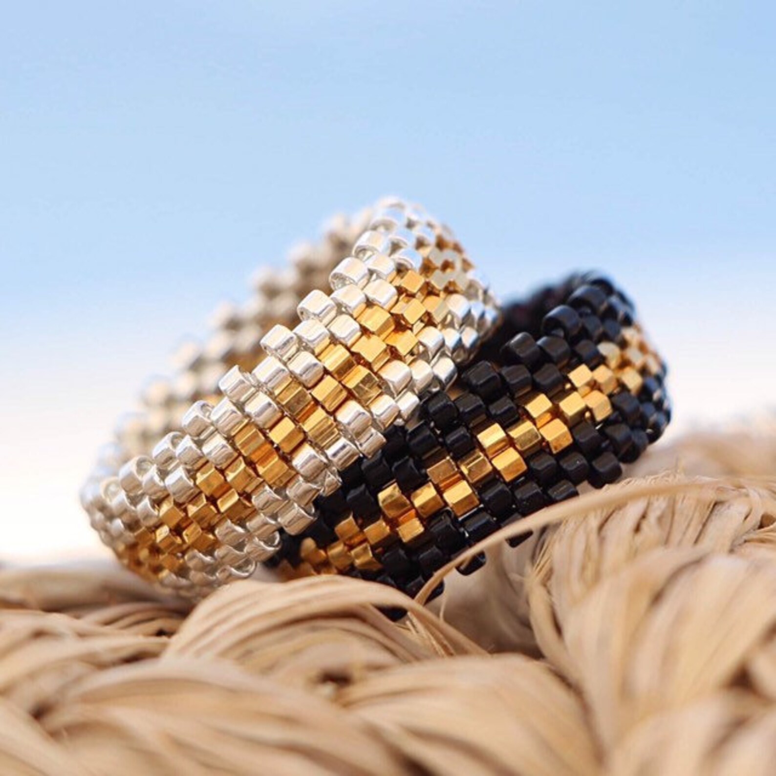 COCO Rings Woven in Miyuki Gold Gold Silver Black Turquoise - Etsy UK