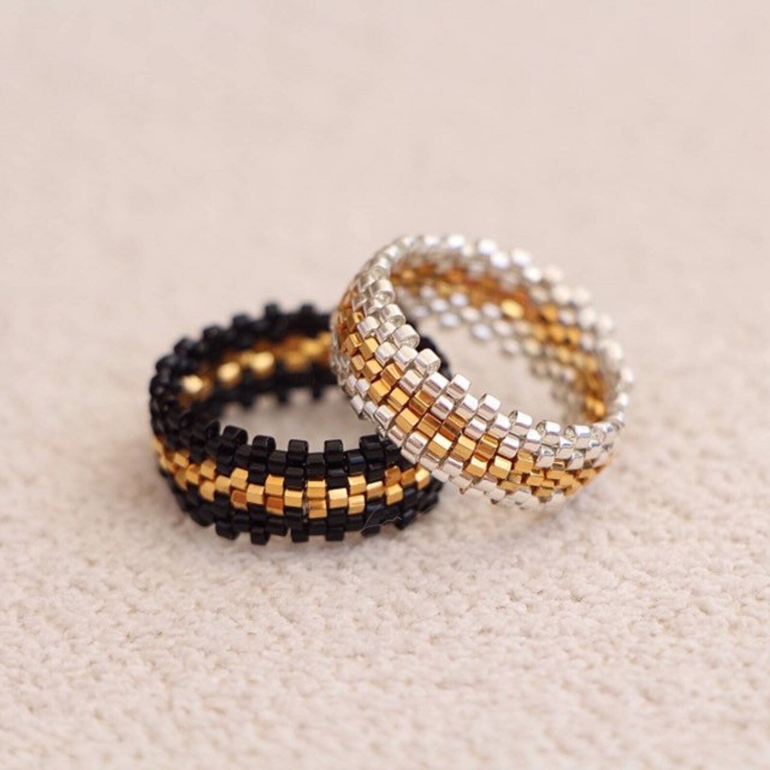 COCO Rings Woven in Miyuki Gold Gold Silver Black Turquoise - Etsy UK