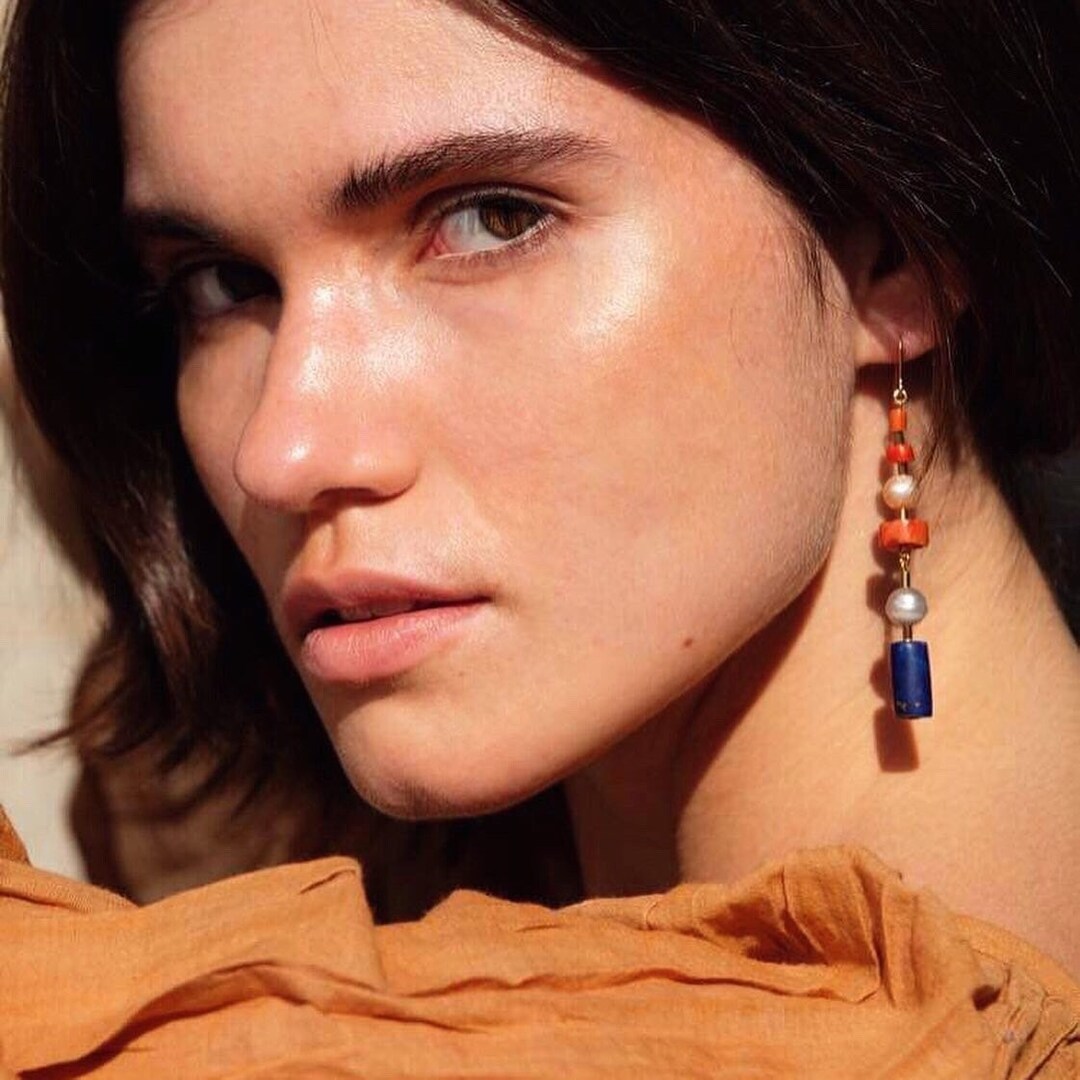 B.O. ASTRA Long 14K Gold-filled Gold Earrings, Lapis Lazuli, Orange ...
