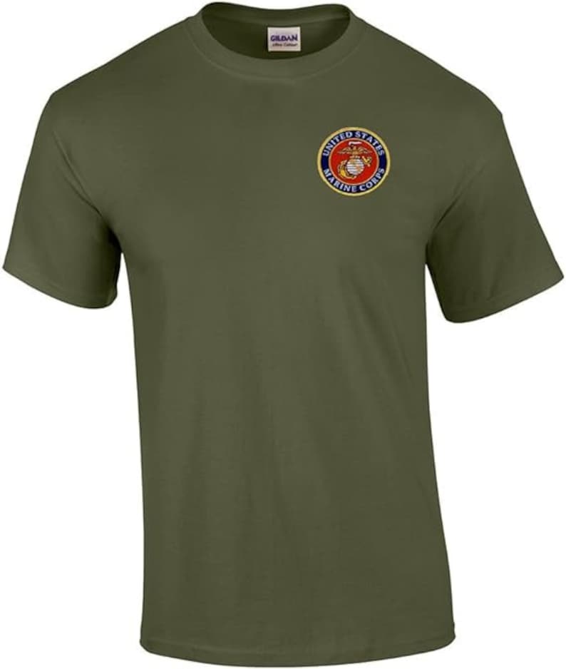 US Marine Corps Embroidered T-shirt Military Green USMC Licensed -all ...