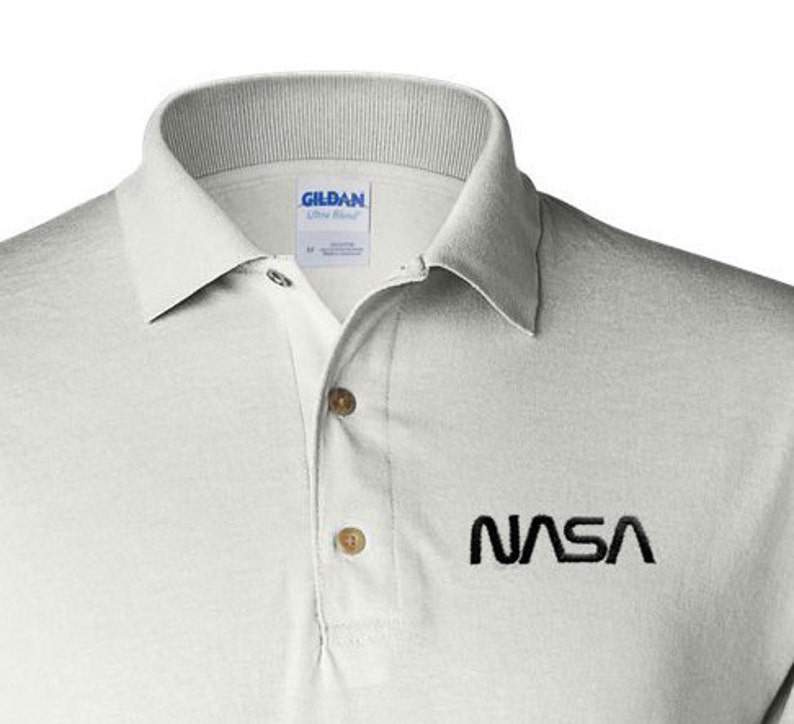 NASA Worm Logo White Embroidered Polo Shirt - up to 3X - NASA Approved ...