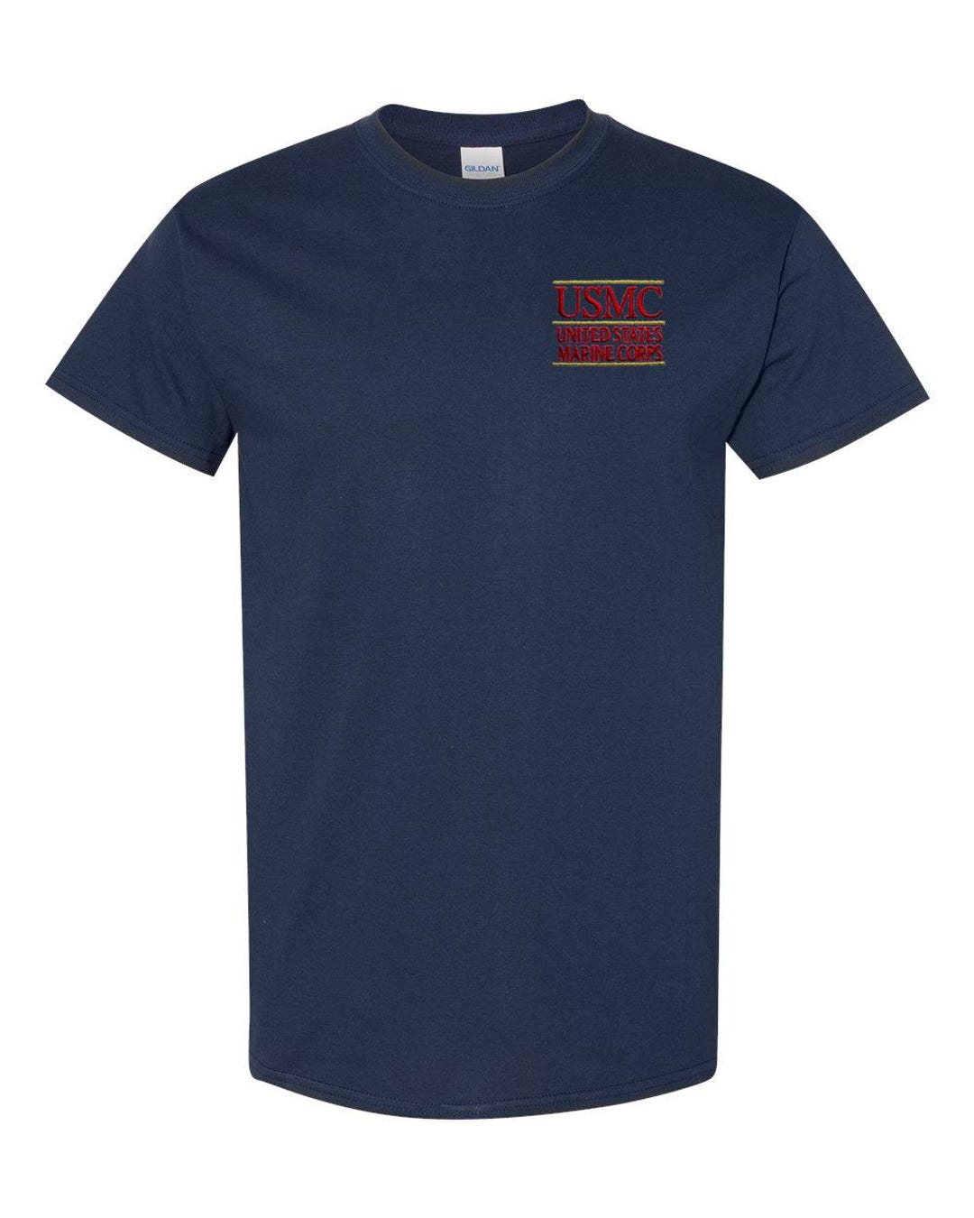 US Marine Corps 3 Line Script Logo Embroidered T-shirt - Navy Blue ...