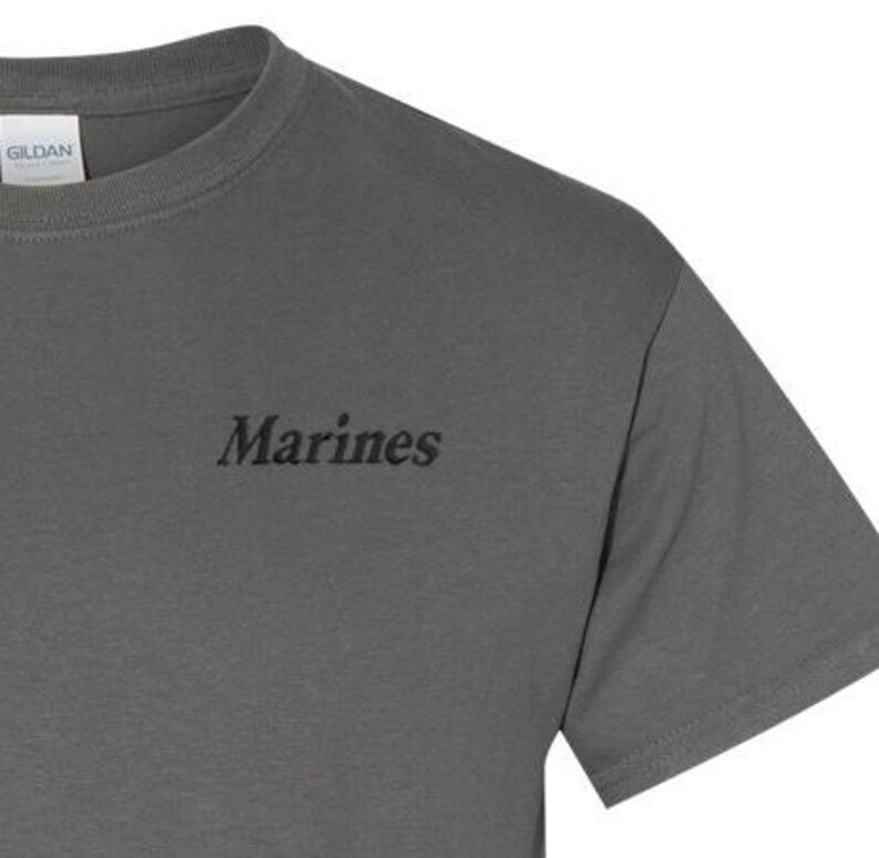US Marine Corps Script Logo Embroidered T-shirt Charcoal Gray With ...