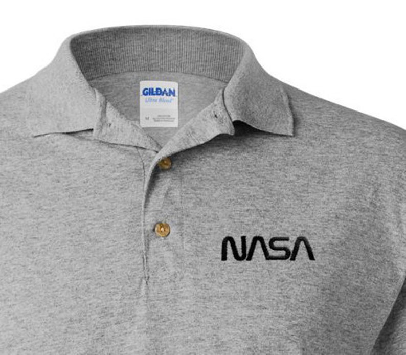 NASA Worm Logo Gray Embroidered Polo Shirt - up to 3X - NASA Approved ...