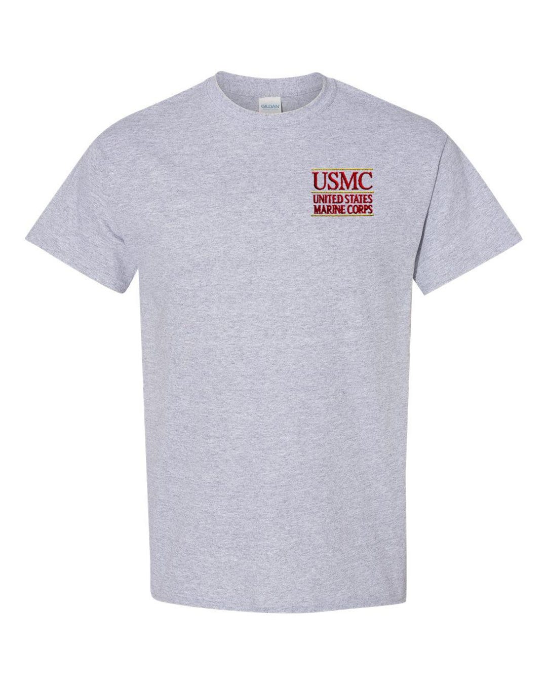 US Marine Corps 3 Line Script Logo Embroidered T-shirt - Sport Gray ...