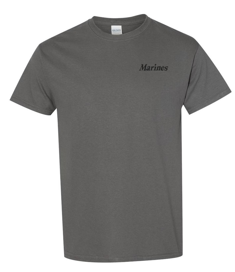 US Marine Corps Script Logo Embroidered T-shirt Charcoal Gray With ...