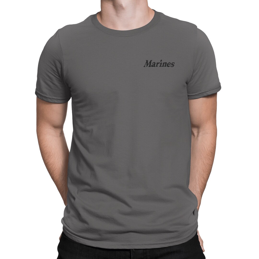 US Marine Corps Script Logo Embroidered T-shirt Charcoal Gray With ...