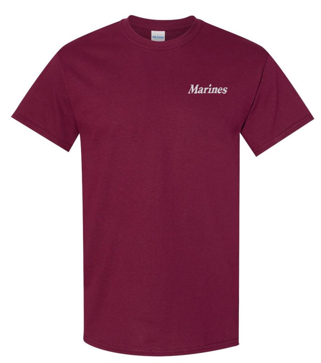 US Marine Corps Script Logo Embroidered T-shirt Cardinal Red USMC ...