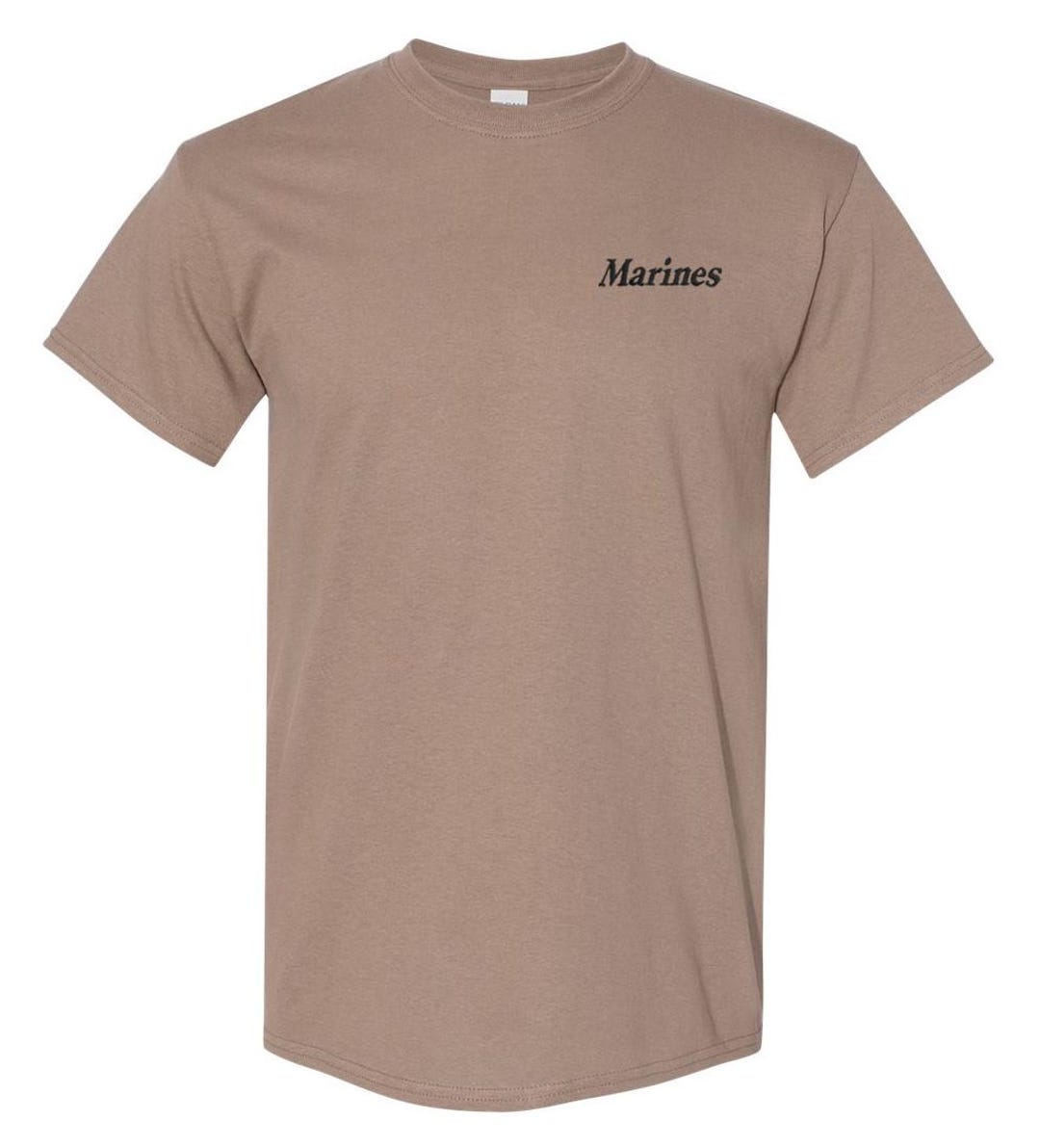 US Marine Corps Script Logo Embroidered T-shirt Brown Savana USMC ...