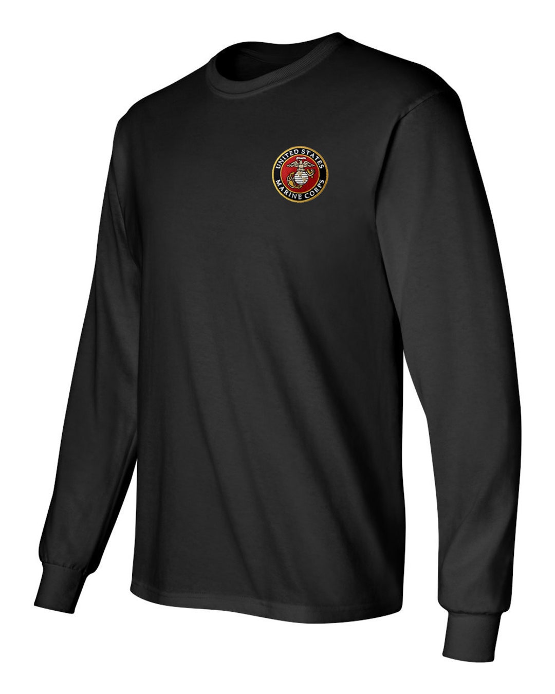 US Marine Corps Embroidered Long Sleeve T-shirt Black USMC Licensed ...