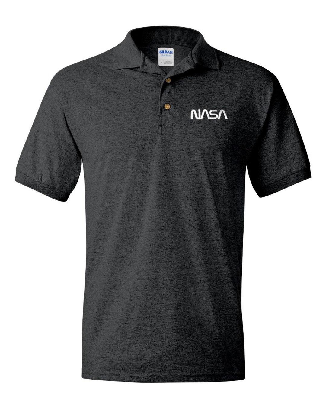 NASA Worm Logo Dark Heather Gray Embroidered Polo Shirt - NASA Approved ...