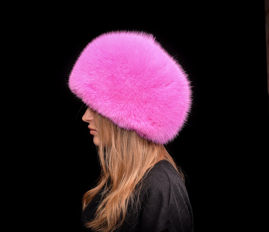 Flourescent Neon Pink Arctic Fox Fur Ladies Fancy Beanie Beret | Etsy