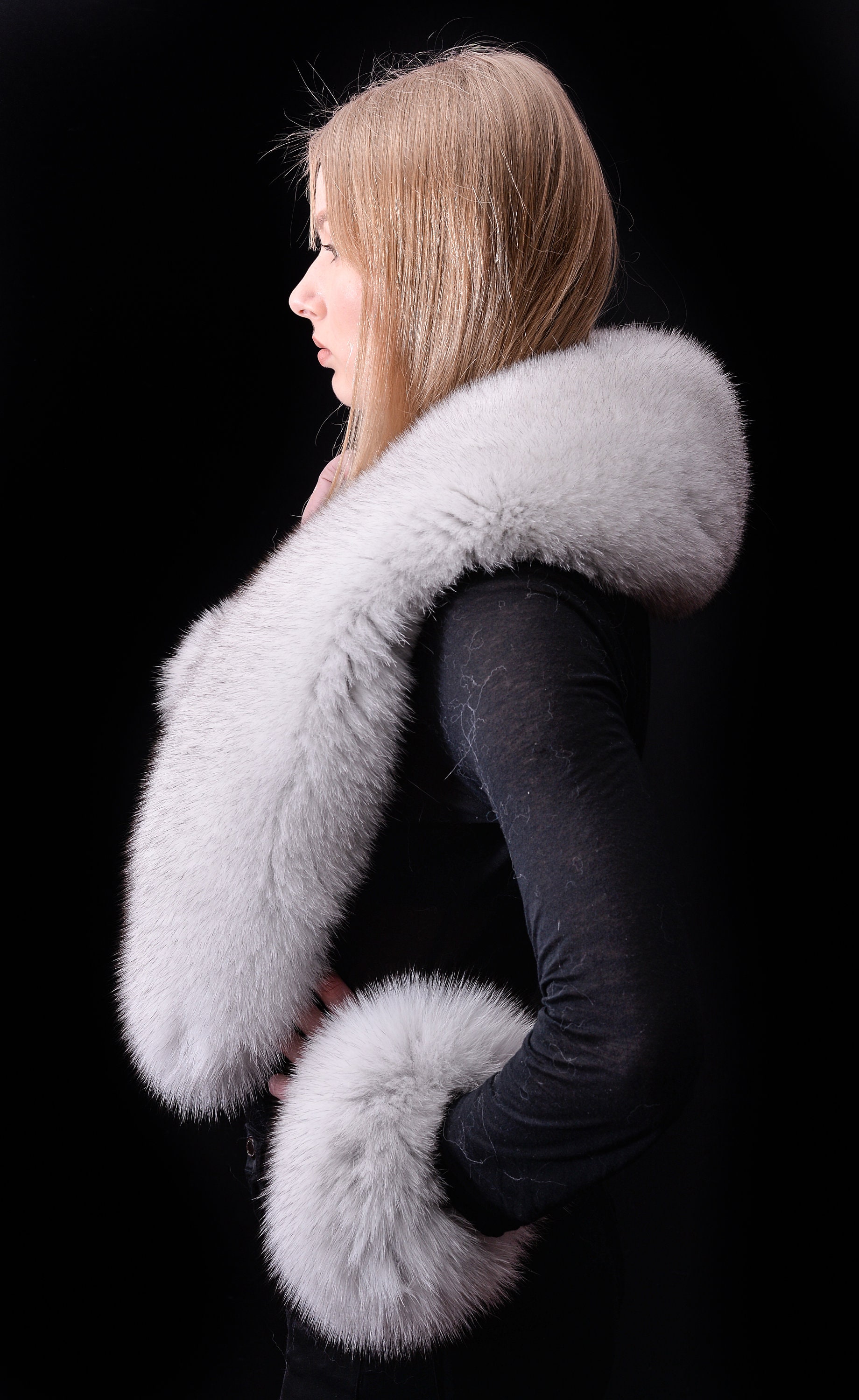 Saga Furs Natural White Blue Fox Fur Collar Scarf Boa Shawl | Etsy