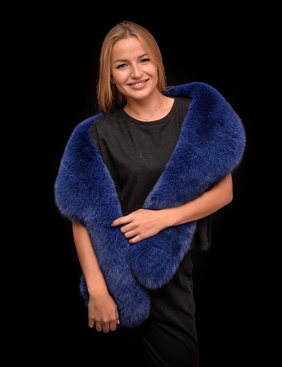 Premium Pure Blue Fox Fur Stole Boa Shawl Shoulder Wrap - Etsy