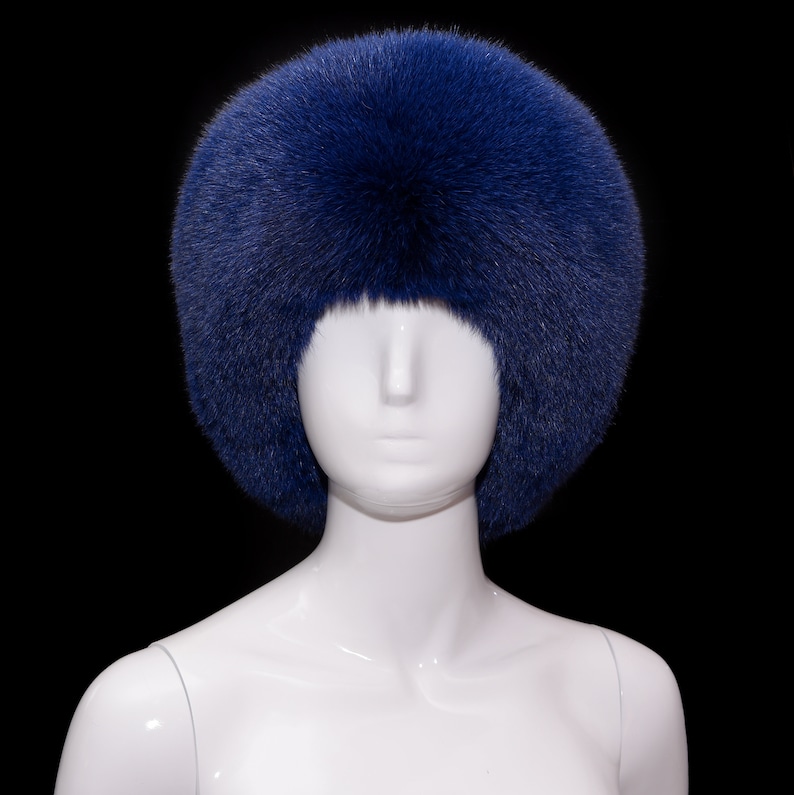 Indigo Blue Fox Fur Women's Fall Winter Cossack Beret Hat Cap - Etsy