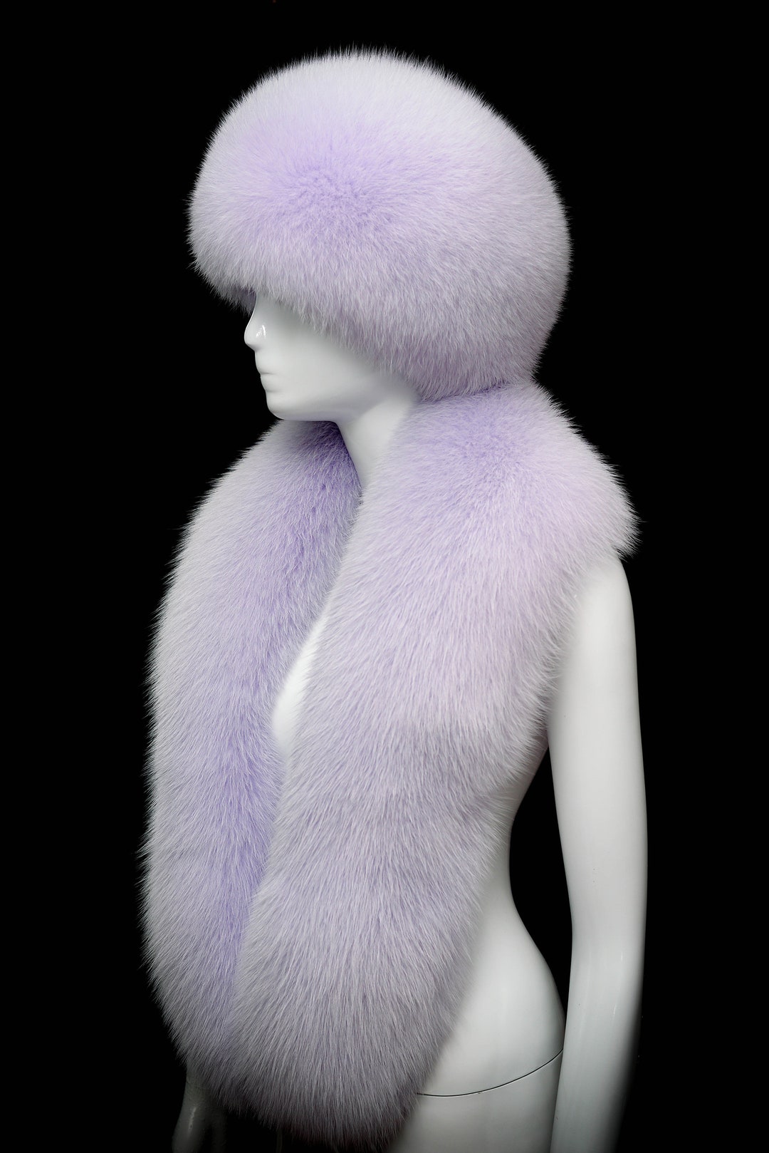 Levander Purple Arctic Shadow Fox Fur Set of Hat & Stole Shawl Wrap Boa ...