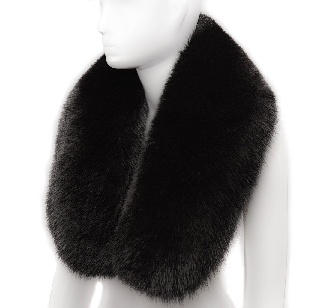 Jet Black Blue Fox Fur Fancy Collar Scarf Stole - Etsy