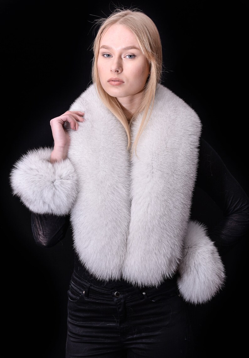 Saga Furs Natural White Blue Fox Fur Collar Scarf Boa Shawl | Etsy