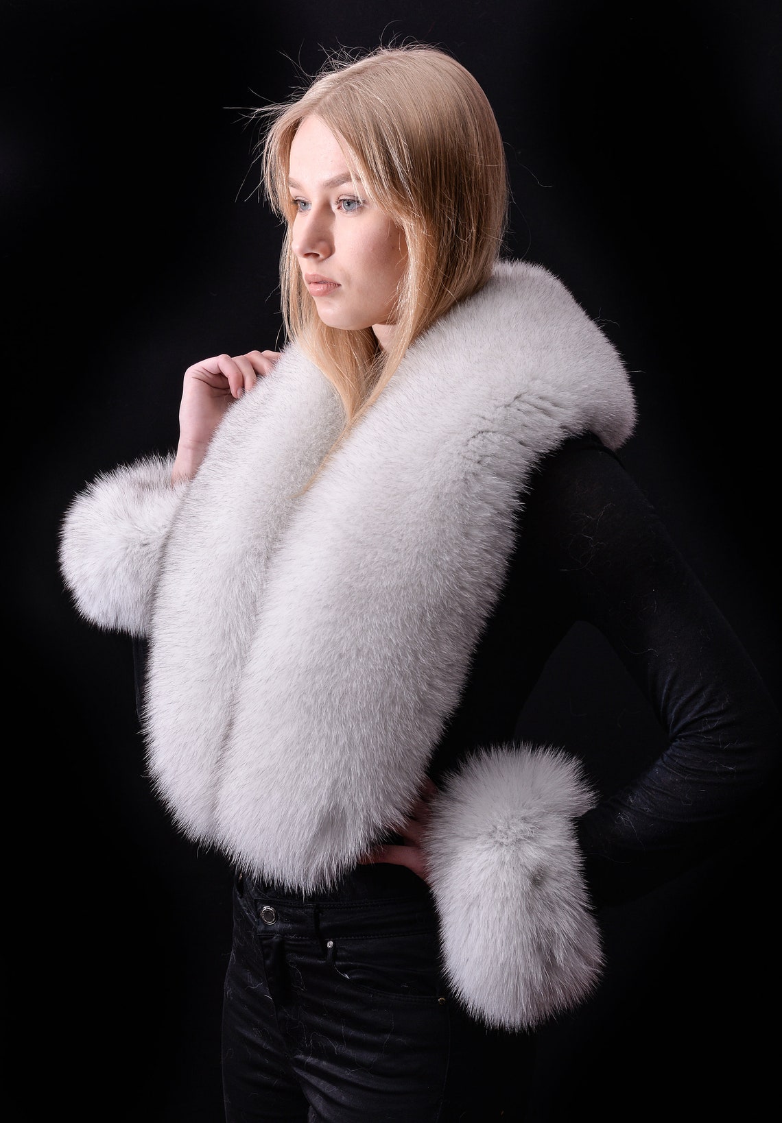 Saga Furs Natural White Blue Fox Fur Collar Scarf Boa Shawl | Etsy