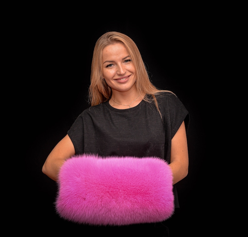 Genuine Neon Pink Shadow Fox Fur Muff Arms Hands Warmer - Etsy