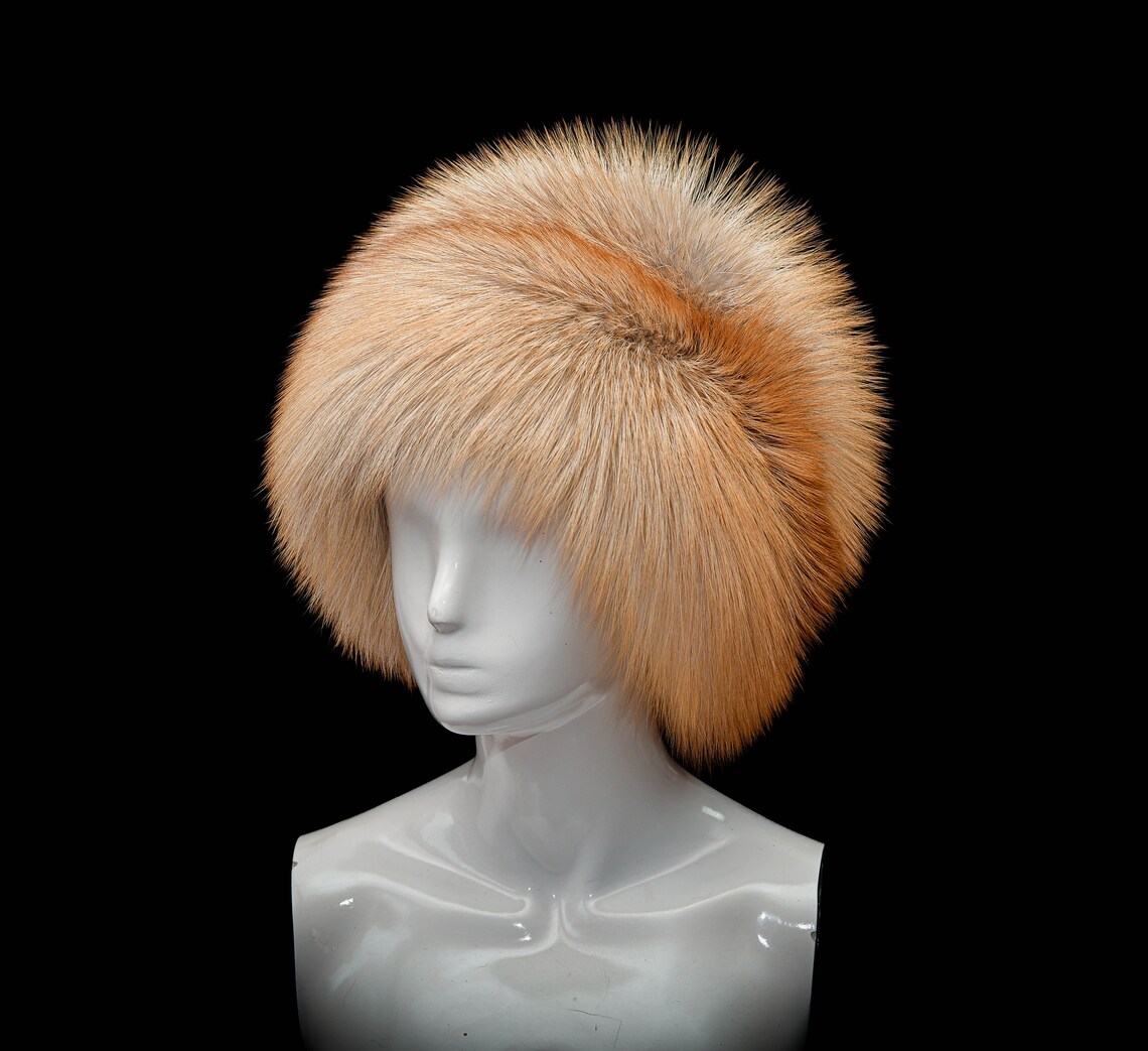 Gold Fox Fur Ladies Fancy Beanie Beret Bubble Style Hat + Tail - Etsy