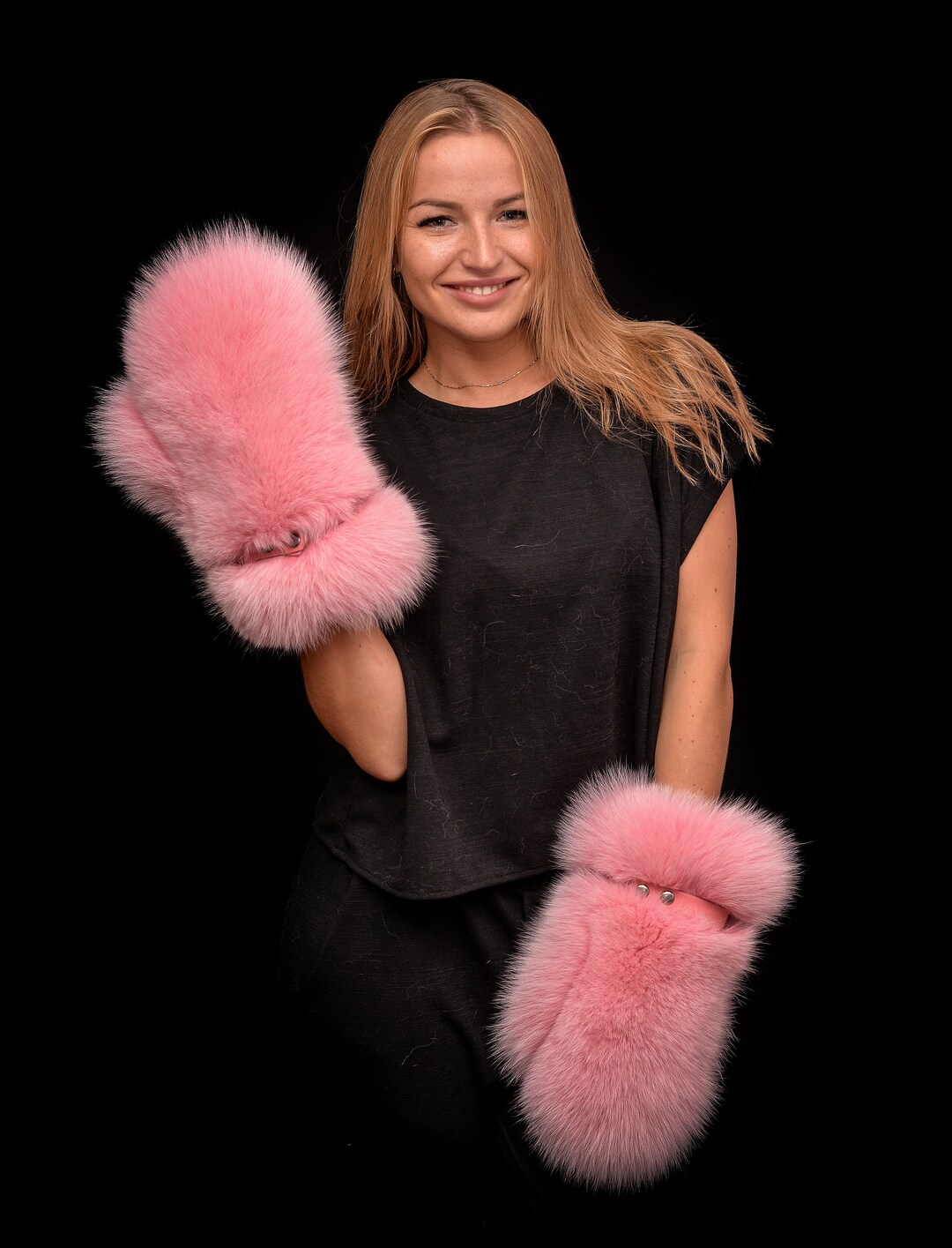 Flamingo Pink Arctic Shadow Fox Fur Posh Mittens Gloves - Etsy