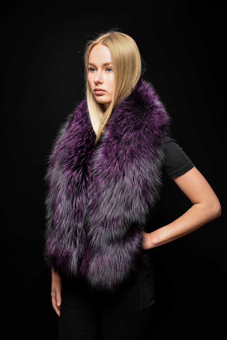 Deep Purple Silver Fox Fur Collar Wrap Scarf Stole - Etsy