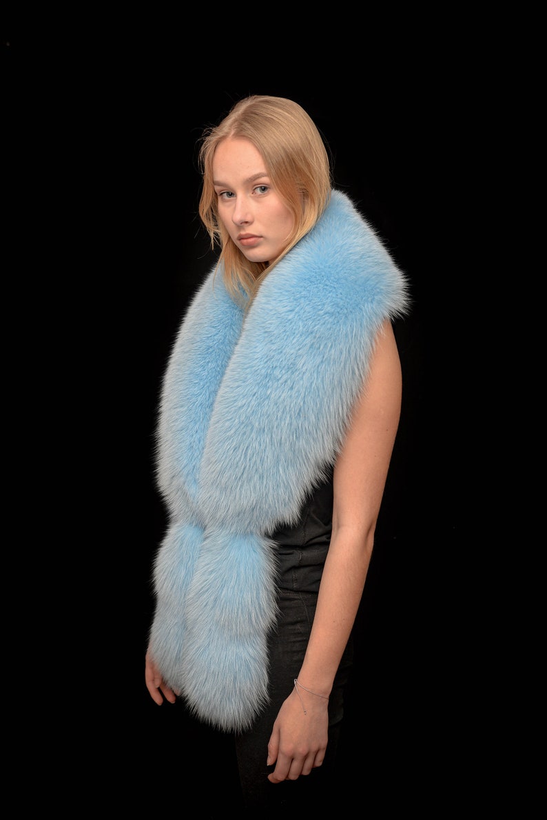 Saga Furs Soft Blue Arctic Fox Fur Collar Scarf Boa Shawl - Etsy
