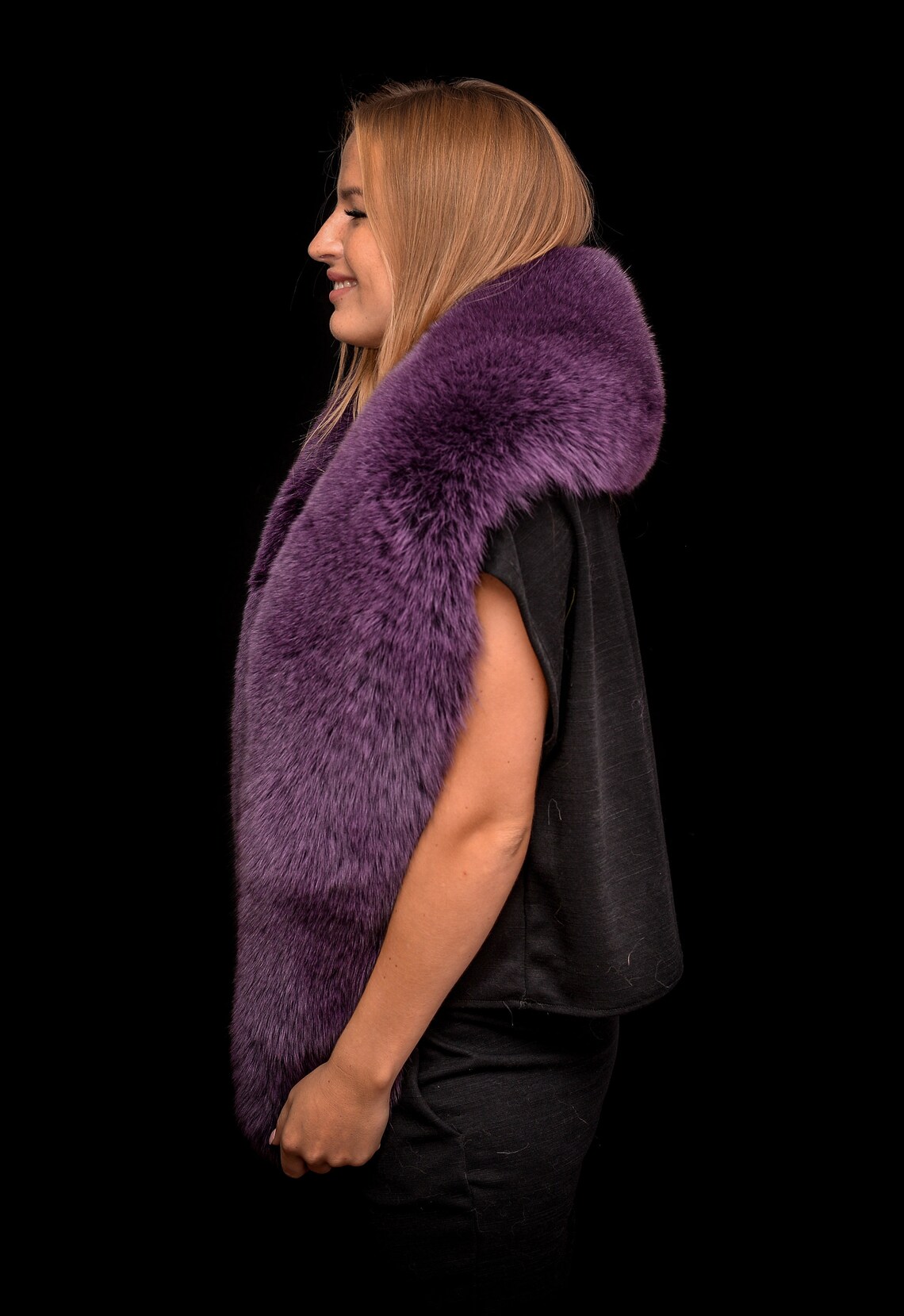 Saga Furs Purple Fox Fur Shoulder Wrap Scarf Boa Stole Collar - Etsy
