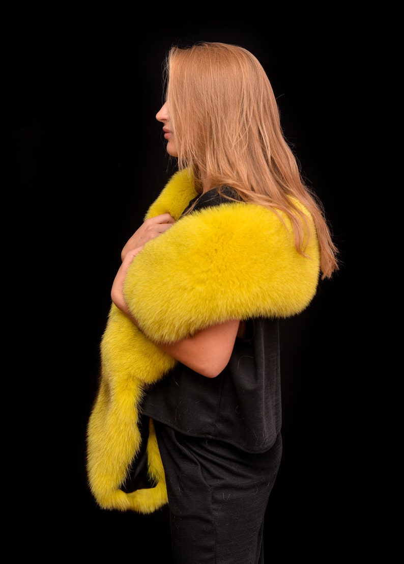 Saga Furs Yellow Lemon Blue Fox Fur Shoulder Wrap Scarf Boa - Etsy