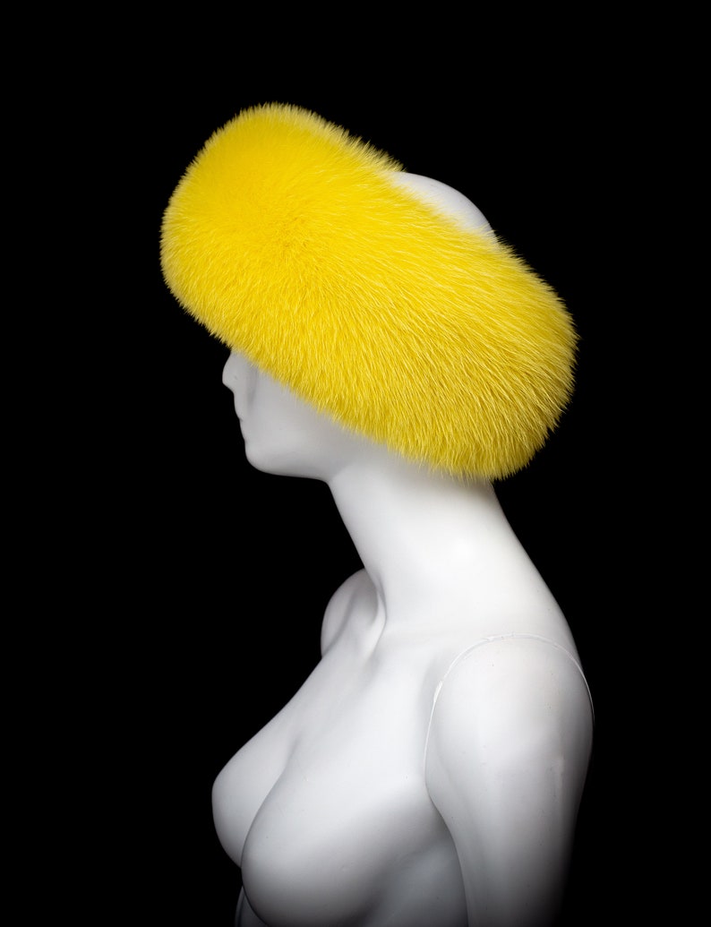 Arctic Yellow Fox Fur Luxury Stylish Ski Headband Headwrap Ear Warmer ...