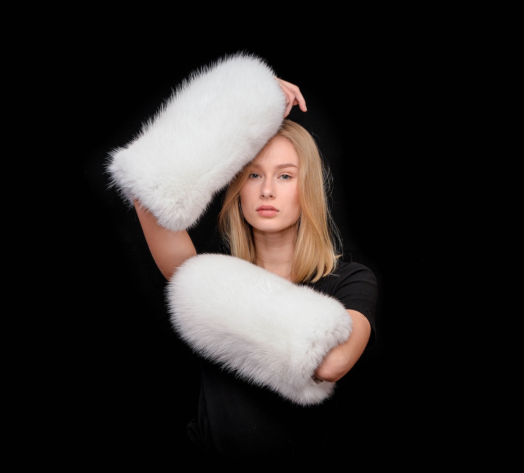 Saga Furs Arctic Snow White Fox Fur Cuffs Arms Warmers Wristbands - Etsy