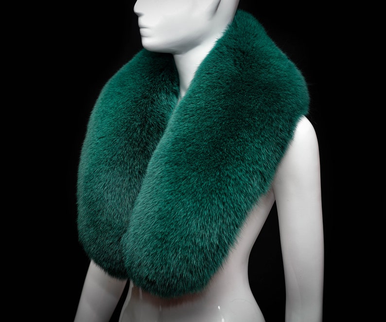 Emerald Green Blue Fox Fur Fancy Collar Scarf Stole | Etsy